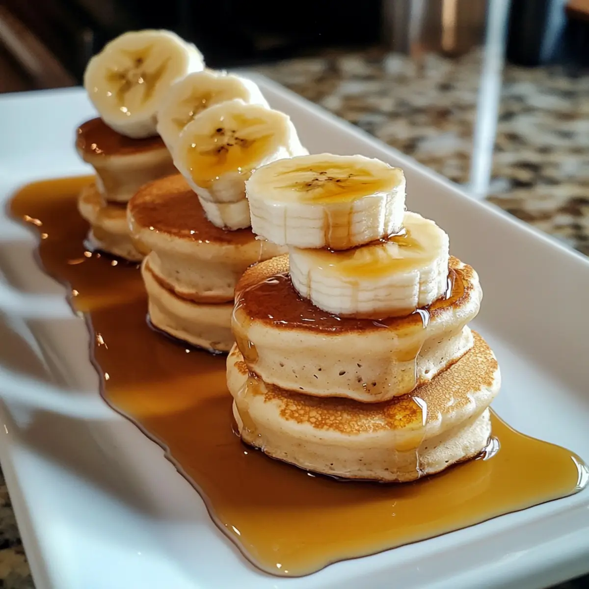 Easy Delicious Mini Banana Pancake Stacks with Maple Drizzle